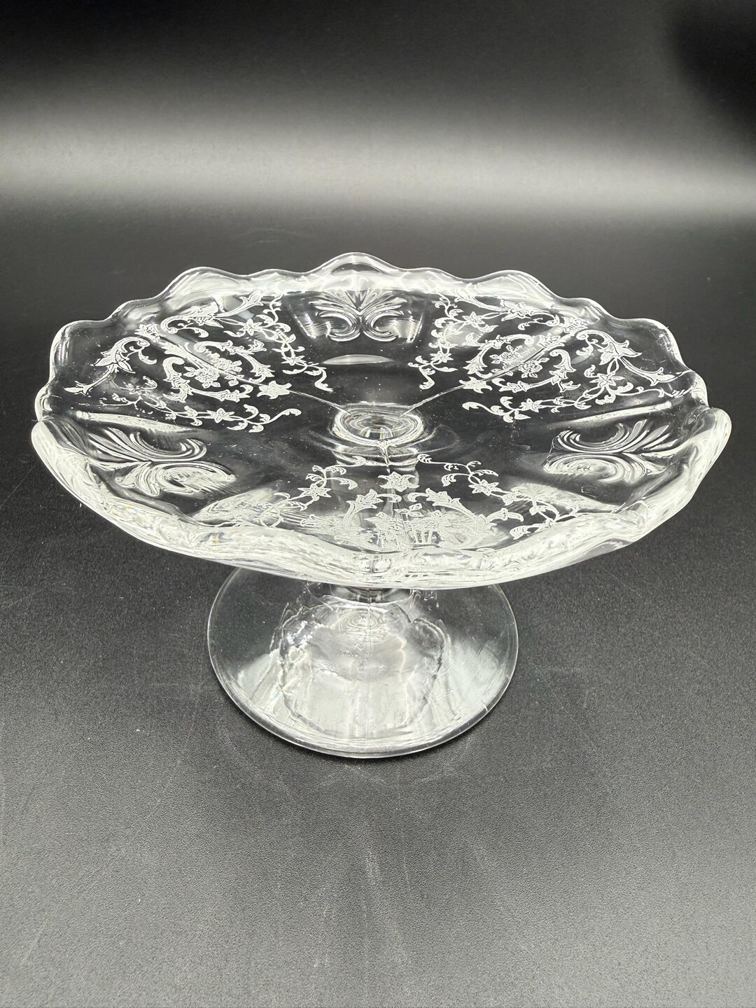 Fostoria “navarre” Cheese or Bon Bon Stand – Vintage Etched Glass ...