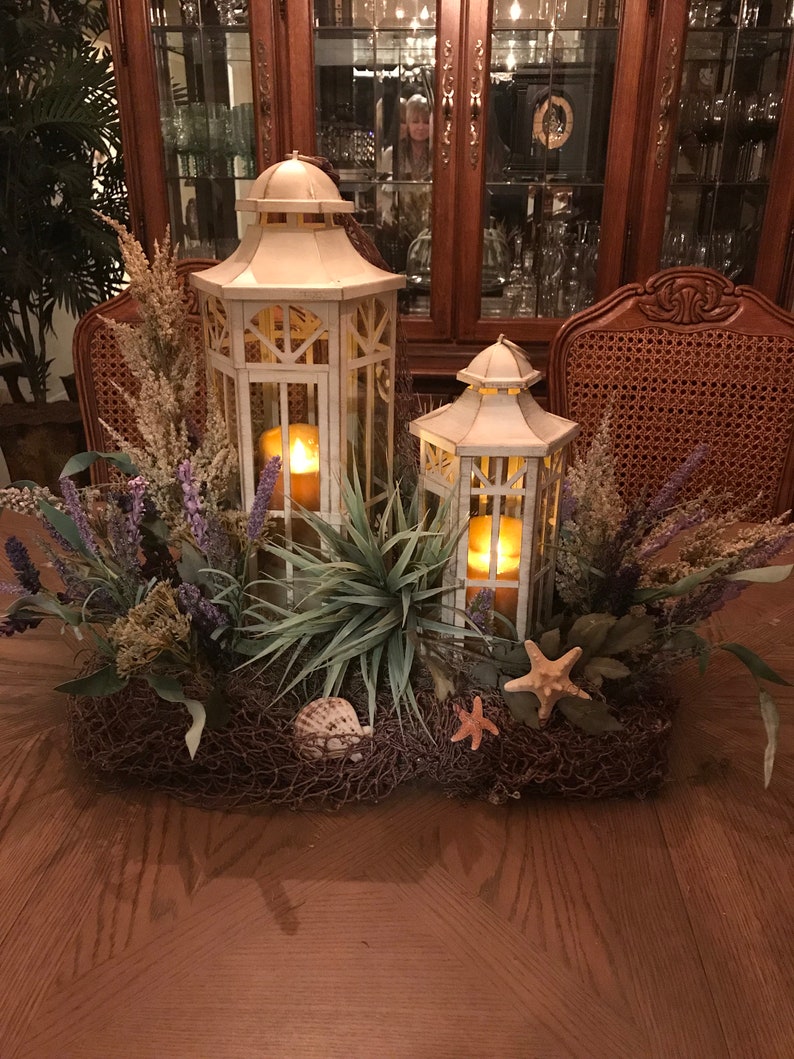 Handmade Custom Lantern Nautical Centerpieces With Silk Flowers ...