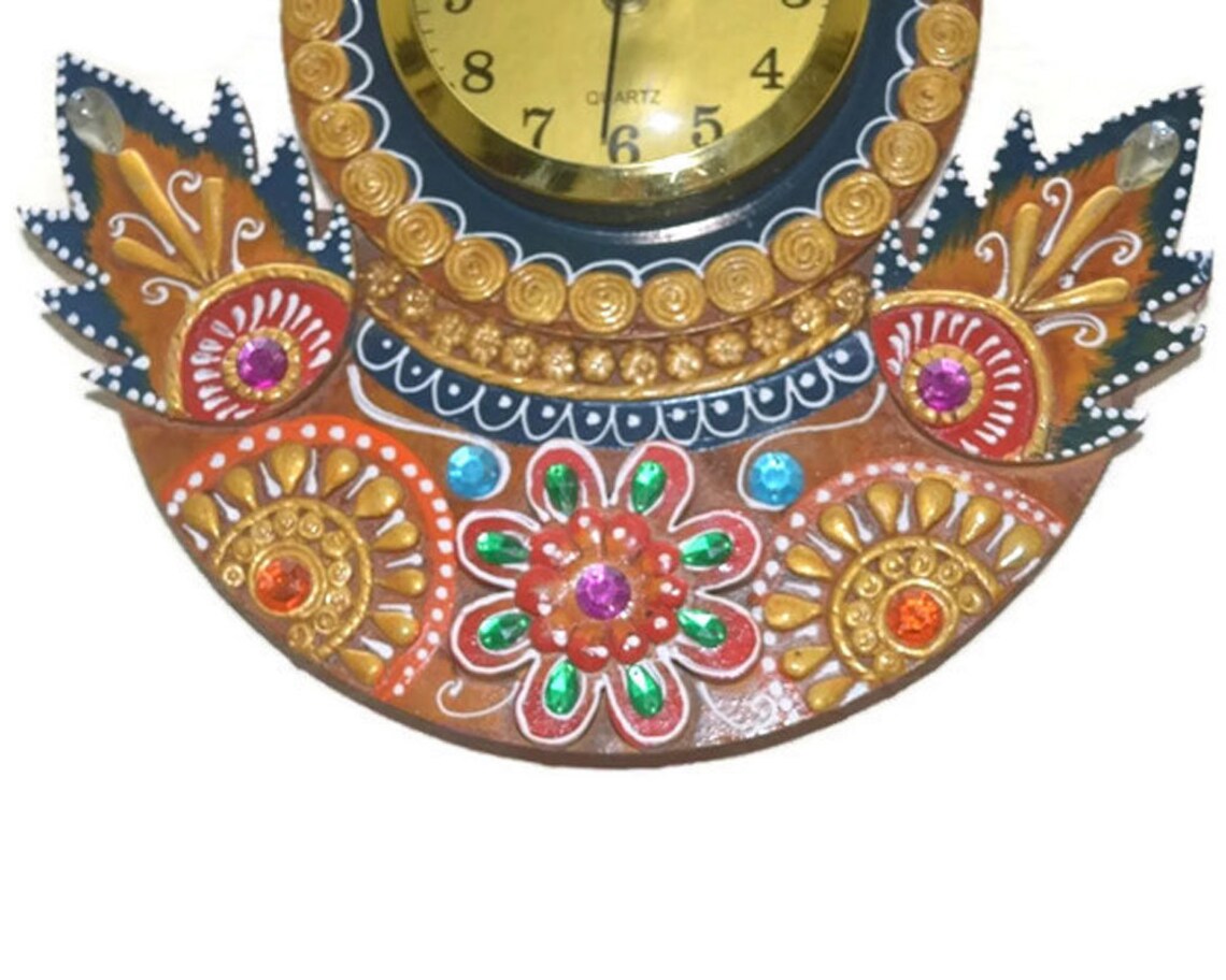 Outstanding Indian Handcrafted Wooden Decorative Clock Wall Hanging ...