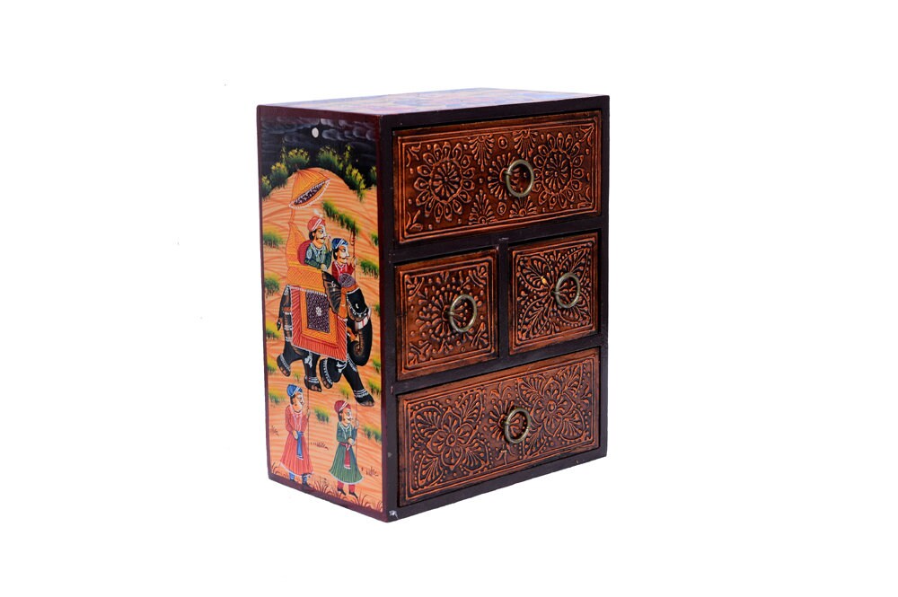 Wooden Mughal Painted Drawer Table Top, Indian Handmade Hand Painted ...