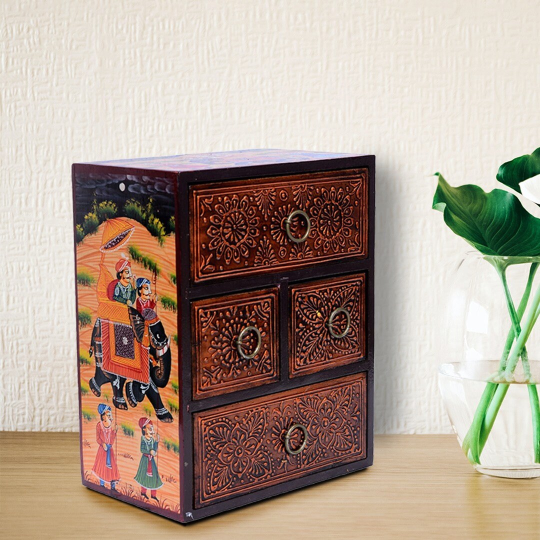 Wooden Mughal Painted Drawer Table Top, Indian Handmade Hand Painted ...