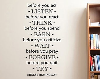 Ernest Hemingway Before You Act Listen Poster - Etsy