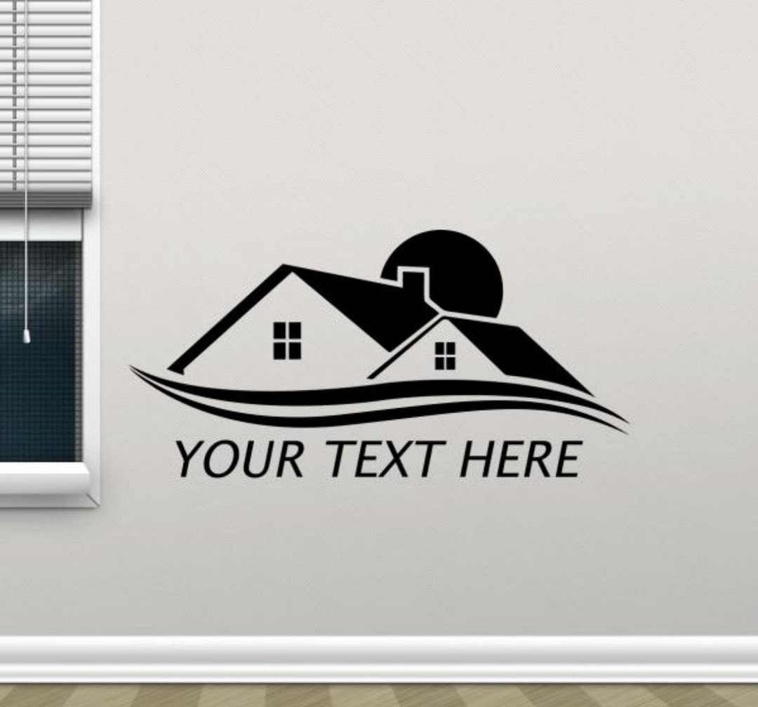 Real Estate Sticker Vinyl Wall Decal Custom Text House Roof Art ...