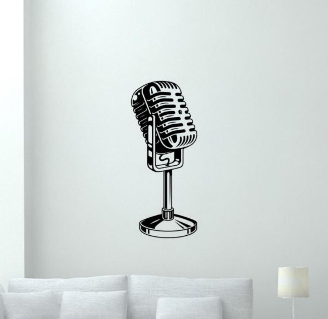 Microphone Wall Decal Vinyl Sticker Mic Wall Art Music Studio Sign ...