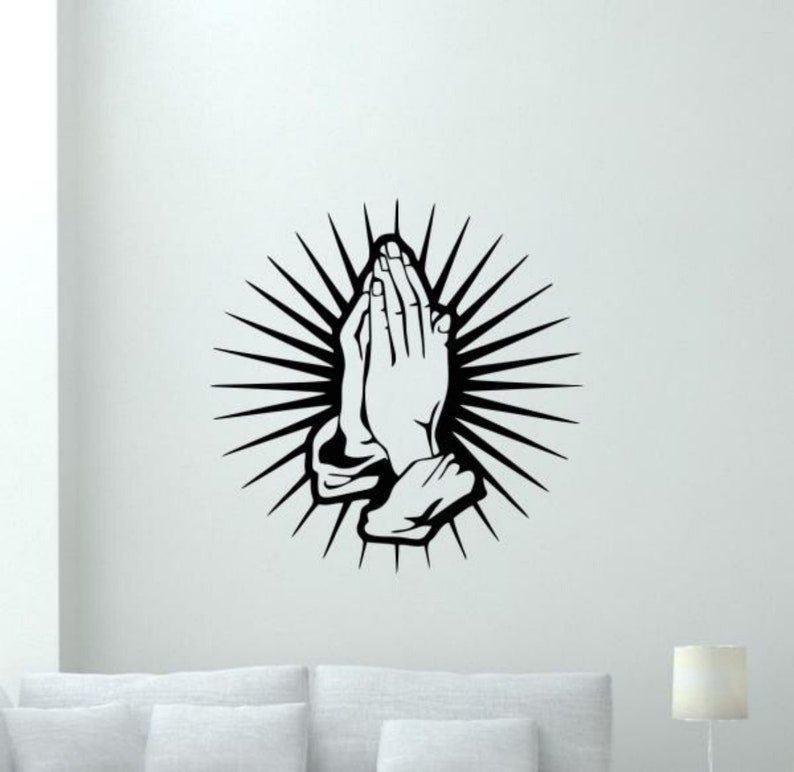 Hands Praying Wall Decal Vinyl Sticker God Jesus Christian Sign ...