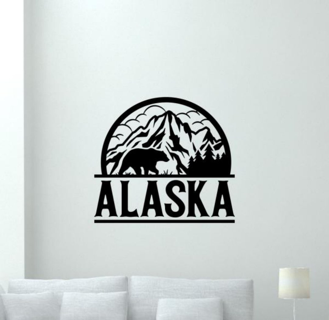 Alaska Wall Decal Vinyl Sticker Wall Art Sign Alaska Nature Bear ...