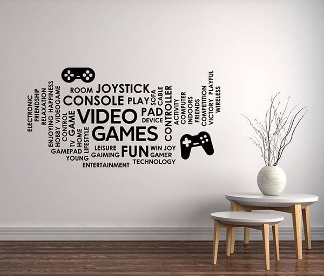 Video Game Word Cloud Wall Sticker Play Fun Controller Joystick ...