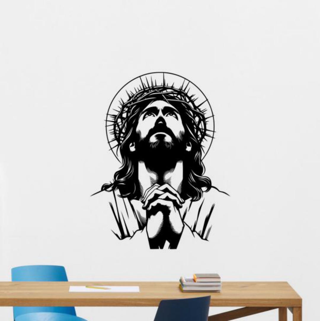 Jesus Wall Decal Vinyl Sticker God Jesus Praying Wreath Sign Religious ...