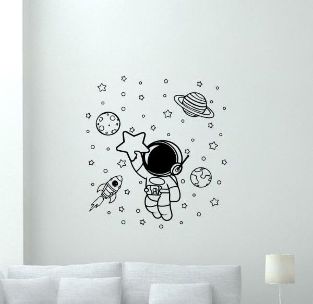 Astronaut Wall Decal Vinyl Sticker Spaceman Rocket Wall Art Nursery ...