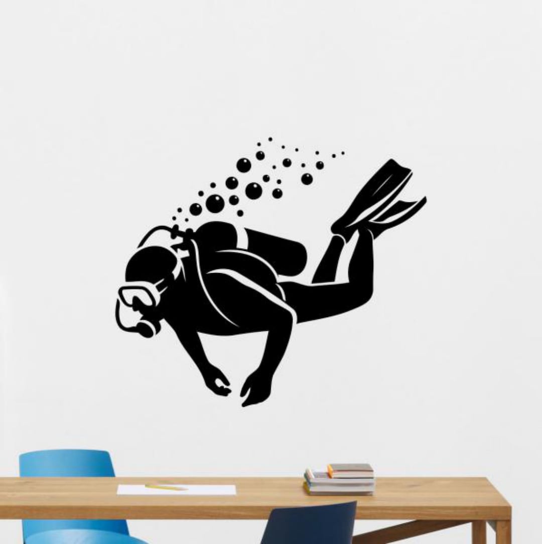 Scuba Diving Wall Decal Vinyl Sticker Scuba Diver Wall Art Ocean Sea ...