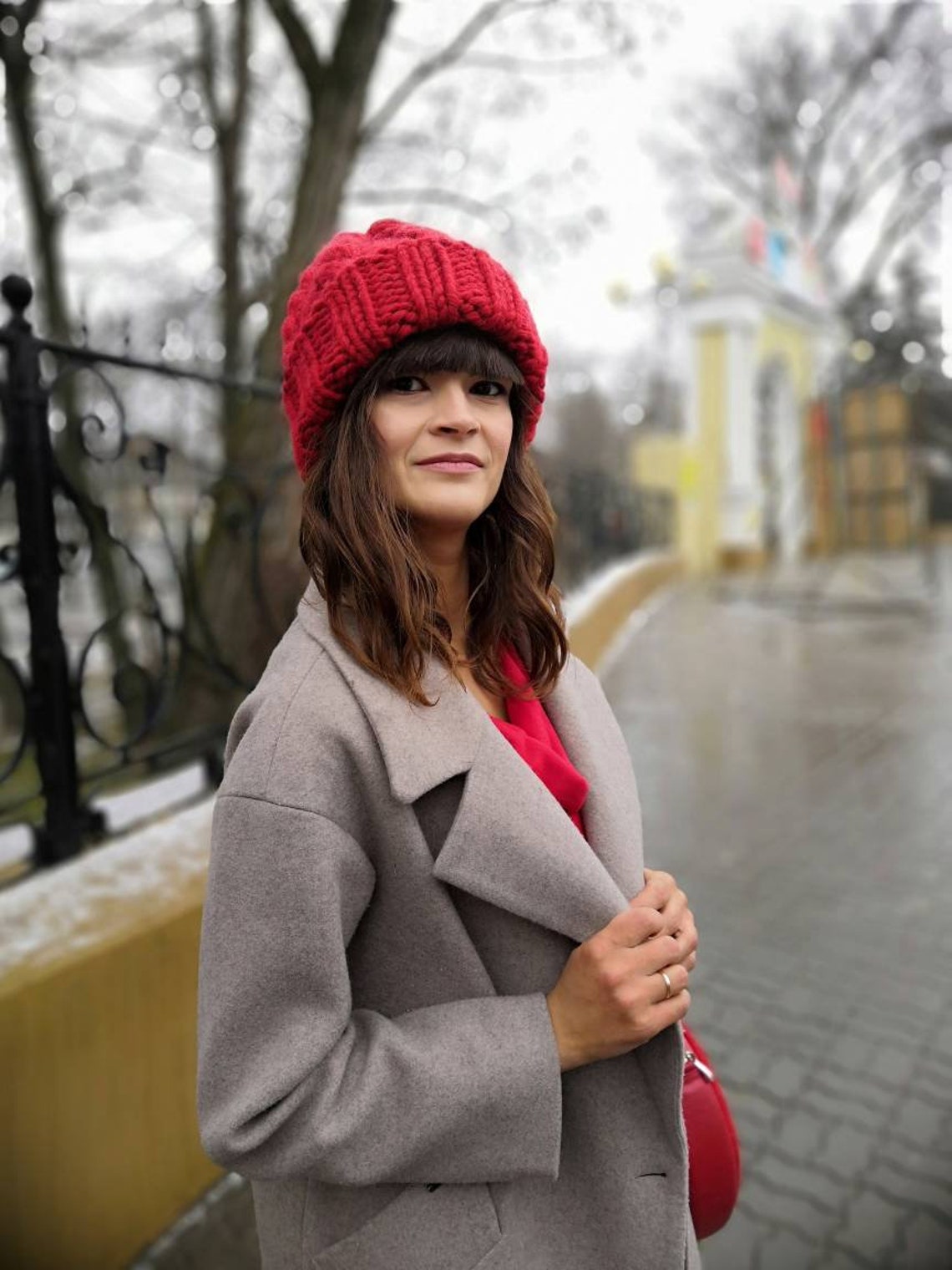 Red beanie hat for women Red knit hat Red knit beanie cap | Etsy