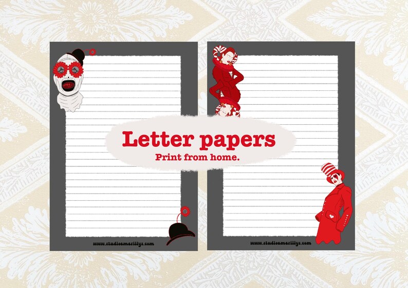 Dark Circus Penpal Letter Set, Clown, Tickets, 4 Designs, Lined ...