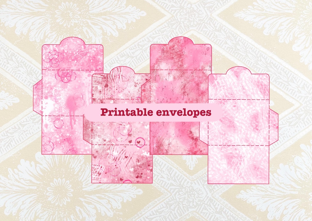 Printable Pink Envelopes, Set of 4, Distressed, Graffiti, Textured ...