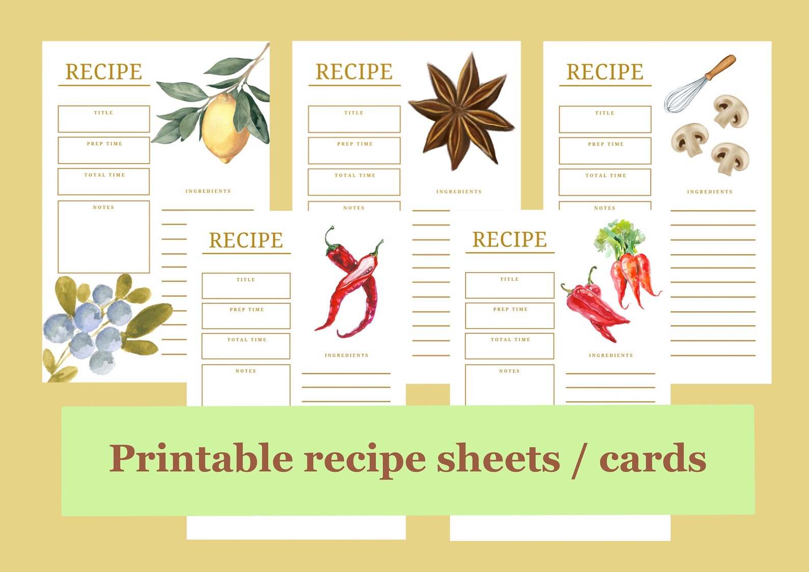 Printable Recipe Card Bundle Watercolour Art Vegetables - Etsy