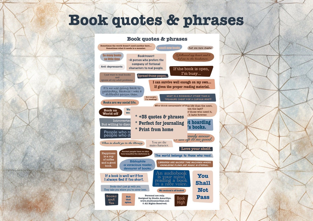 Printable Book Quotes & Phrases Stickers, Winter Library Collection ...