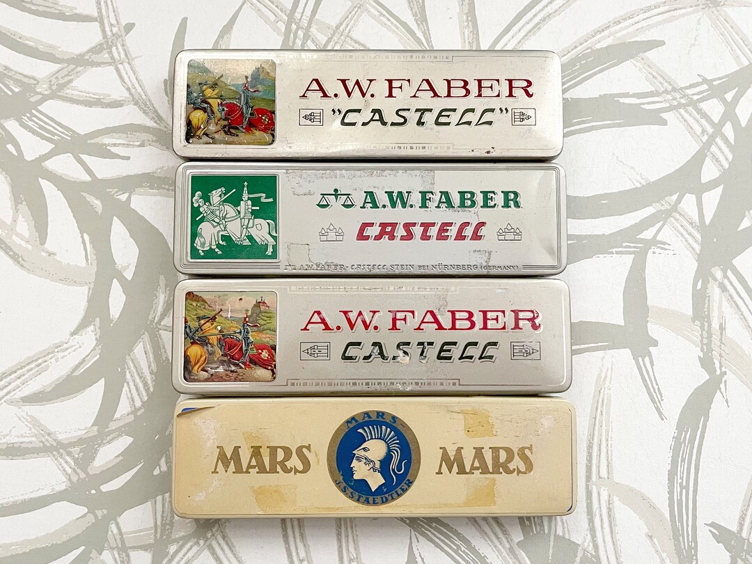 Vintage Metal Tin Pencil Boxes by Faber Castell and Staedtler Filled ...