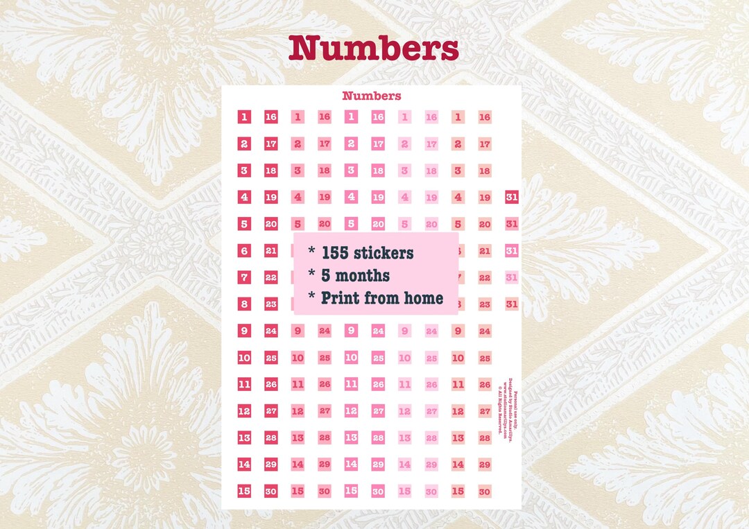 Dates, Numbers, 155 Total Stickers, Day 1-31, Planner Stickers ...