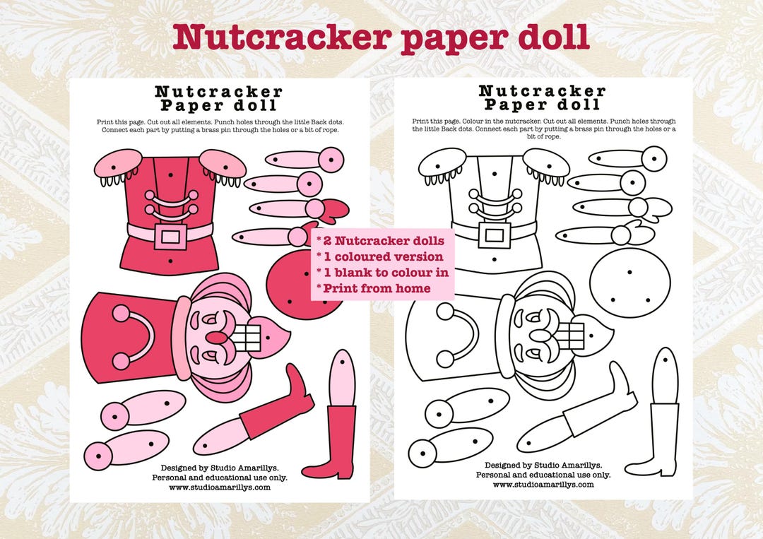 Nutcracker Paper Doll, Printable, Quick Craft, Children Activity ...