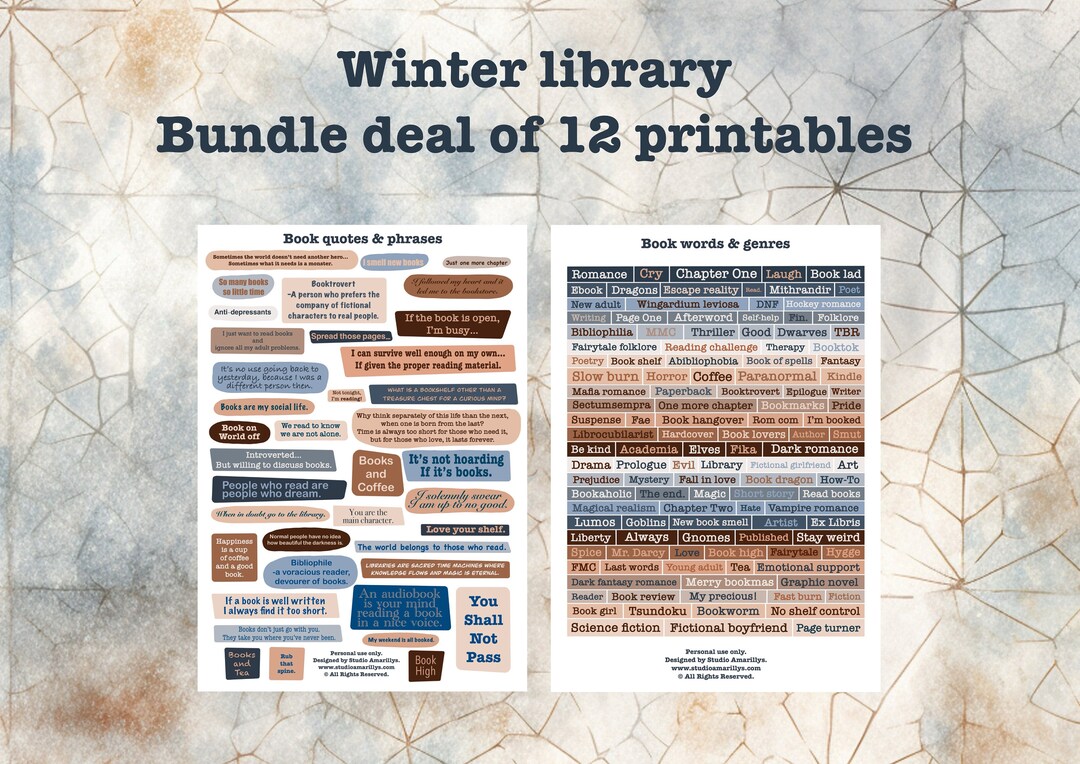 Printable Winter Library Collection, Bundle Deal of 12 Printables, Over ...
