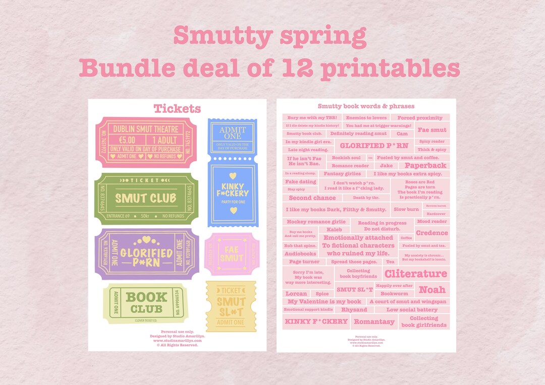 Printable Pastel Smutty Spring Collection, Bundle Deal of 12 Printables ...
