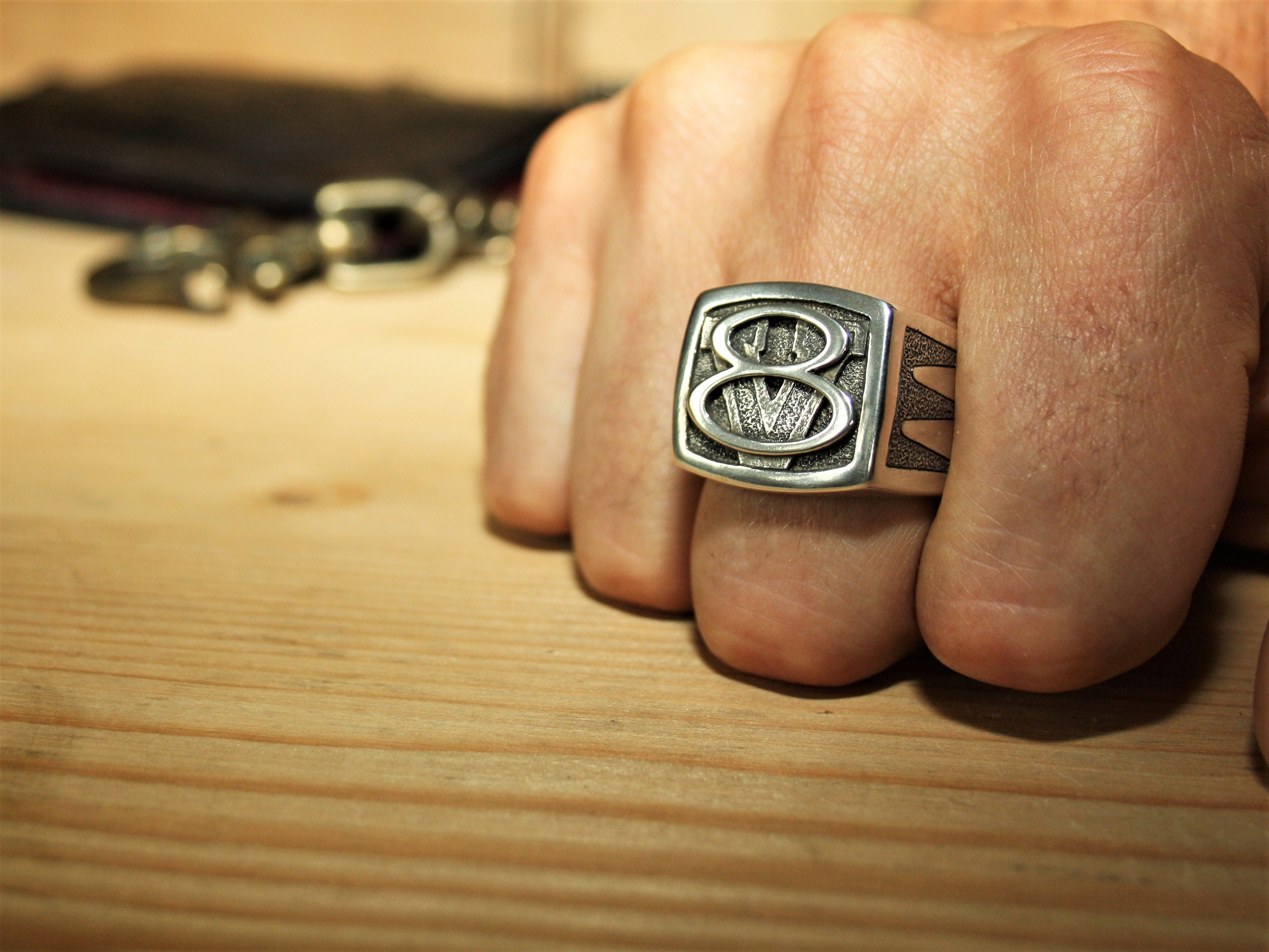 V8 Scallops Ring in 925 Silver Hot Rod Heavy Solid Signet Ring - Etsy ...