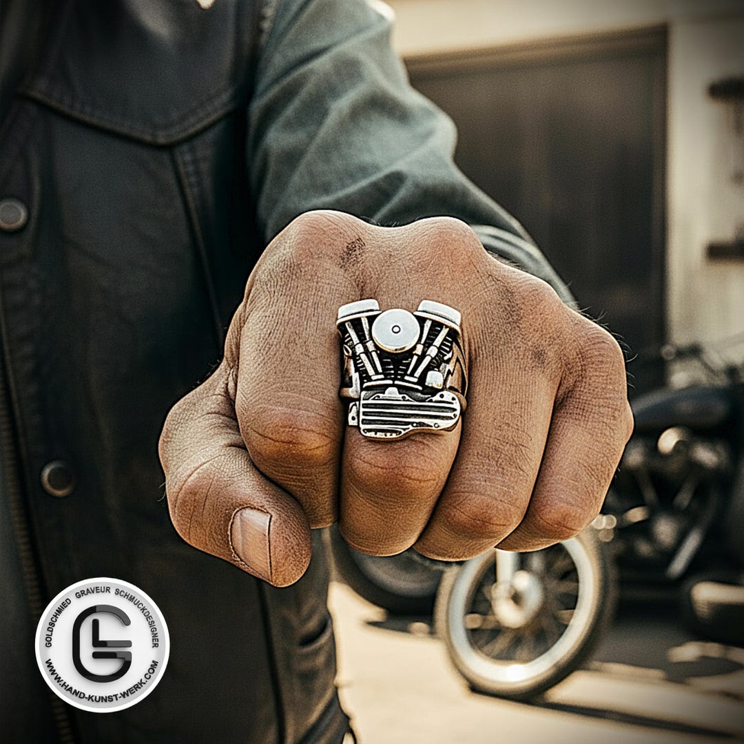 Panhead Engine Sillver Ring | Motorcycle Jewelry | Mens Statement Ring ...
