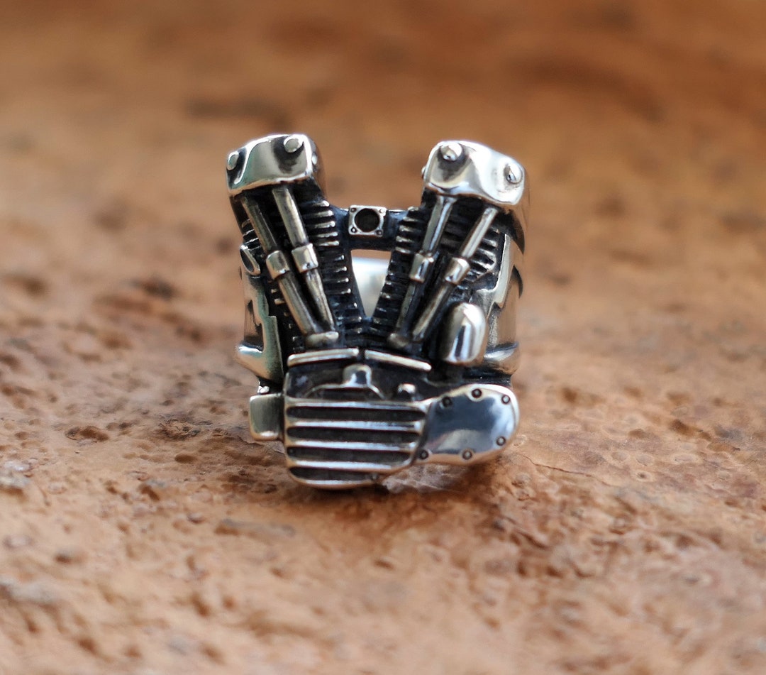 Harley Davidson Knucklehead Ring 925 Silver Sterling Engine Knockout ...