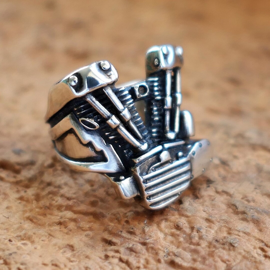 Mens Silver Knucklehead Motorcycle Engine Ring | Vintage Biker Jewelry ...