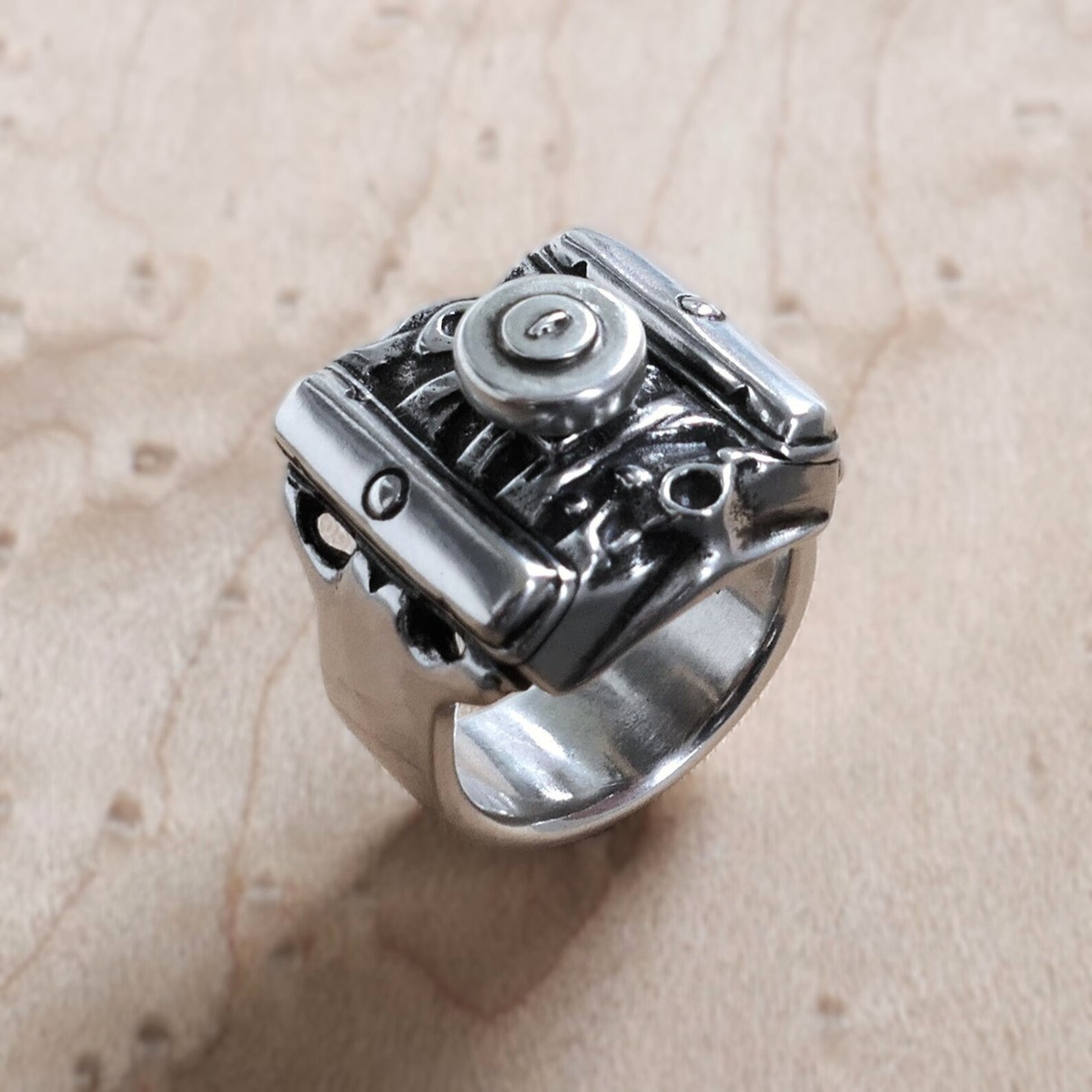 V8 Engine Model | Men's Silver Ring | Vintage Car Ring | Muscle Car ...