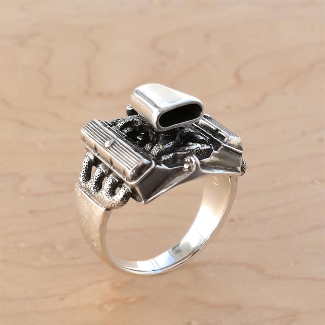 Silver V8 Engine Ring | Car Guy Jewelry | Gift for Vintae Car Lovers ...