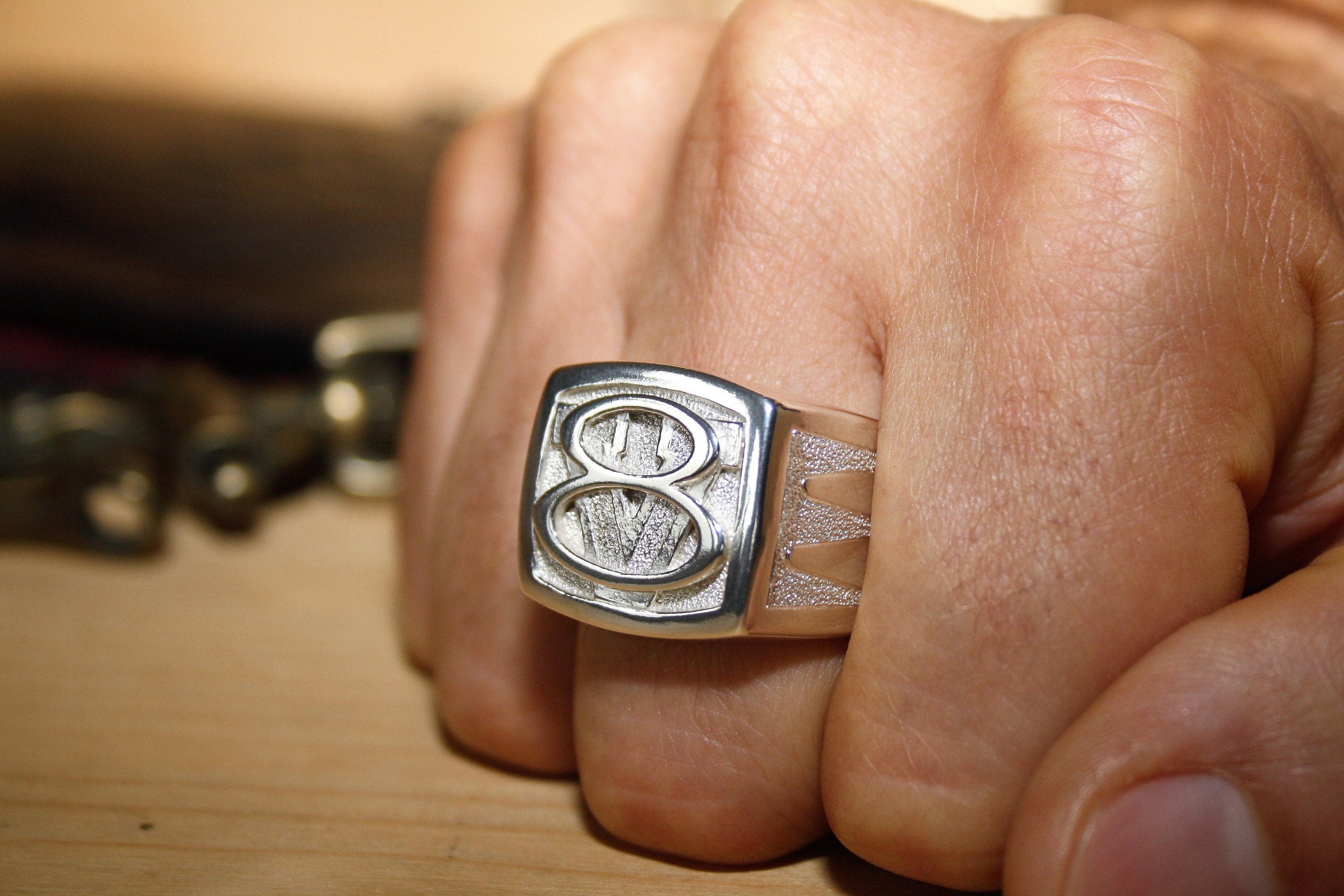 V8 Scallops Ring in 925 Silver Hot Rod Heavy Solid Signet Ring - Etsy UK