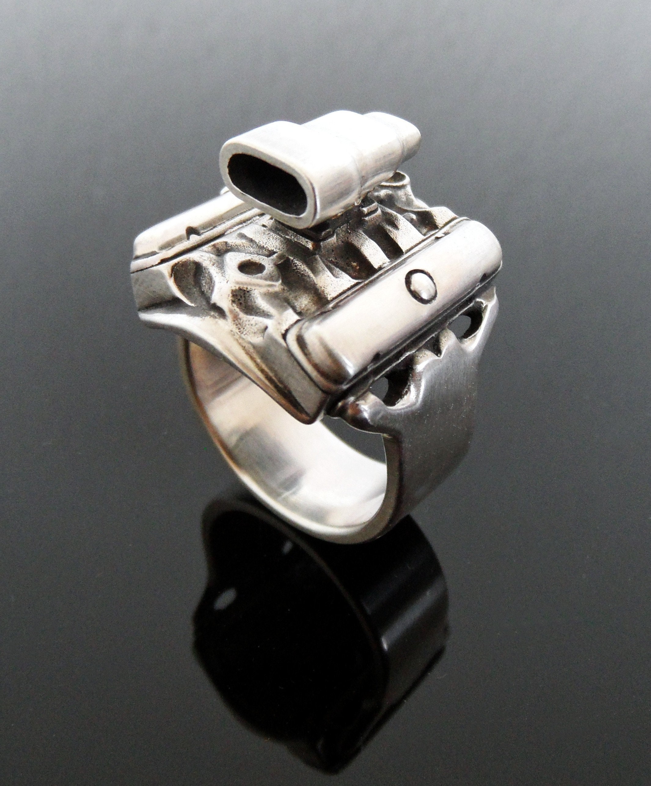 V8 Engine Ring Silver 925 Sterling American Classic Car Gearhaed ...