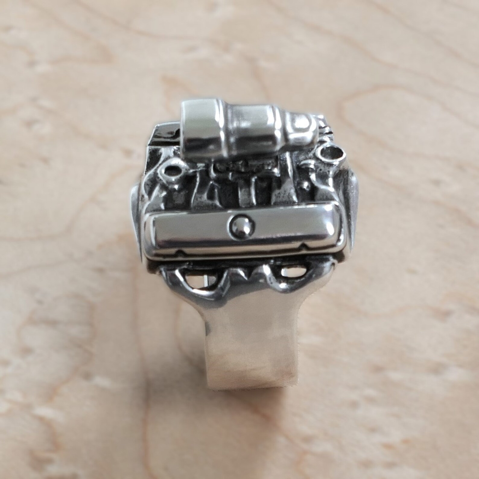 V8 Engine Model | Men's Silver Ring | Vintage Car Ring | Muscle Car ...