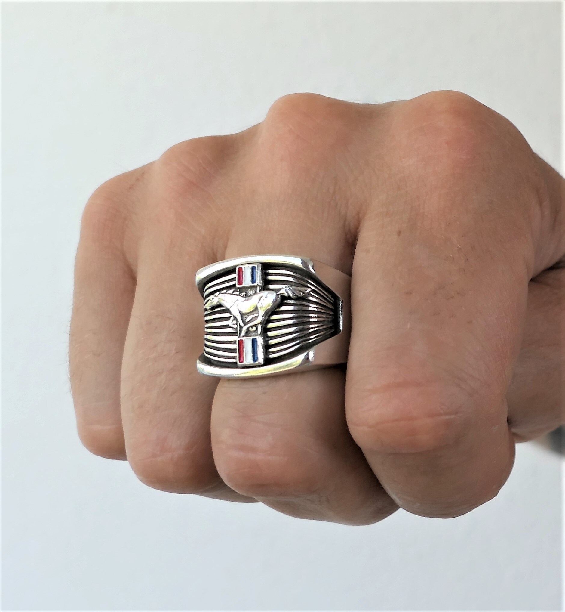 Ford Mustang Pony Ring in Silver 925 Grille American Sports Car Jewelry ...
