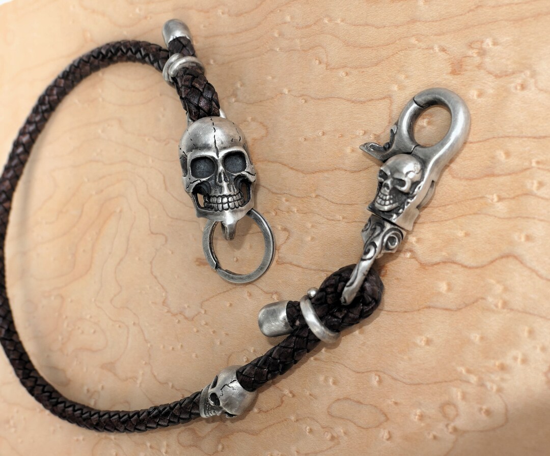 Biker Skull Wallet Chain Silver Leather, Harley Davidson Wallet Chain ...