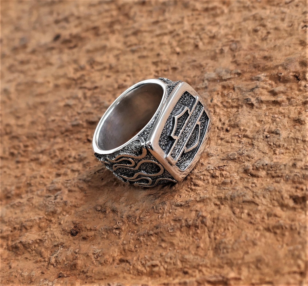 Ring With Flames Harley Davidson 925 Silver Sterling Fire - Etsy