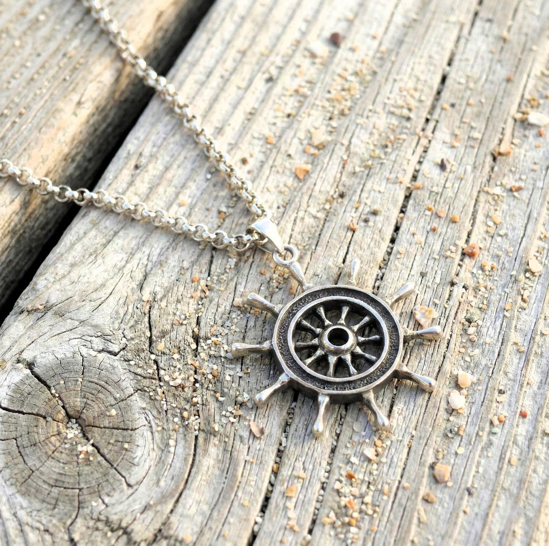 Sterling Silver Ships Wheel Pendant Necklace for Men | Handmade ...