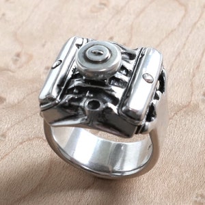 V8 Engine Model | Men's Silver Ring | Vintage Car Ring | Muscle Car ...