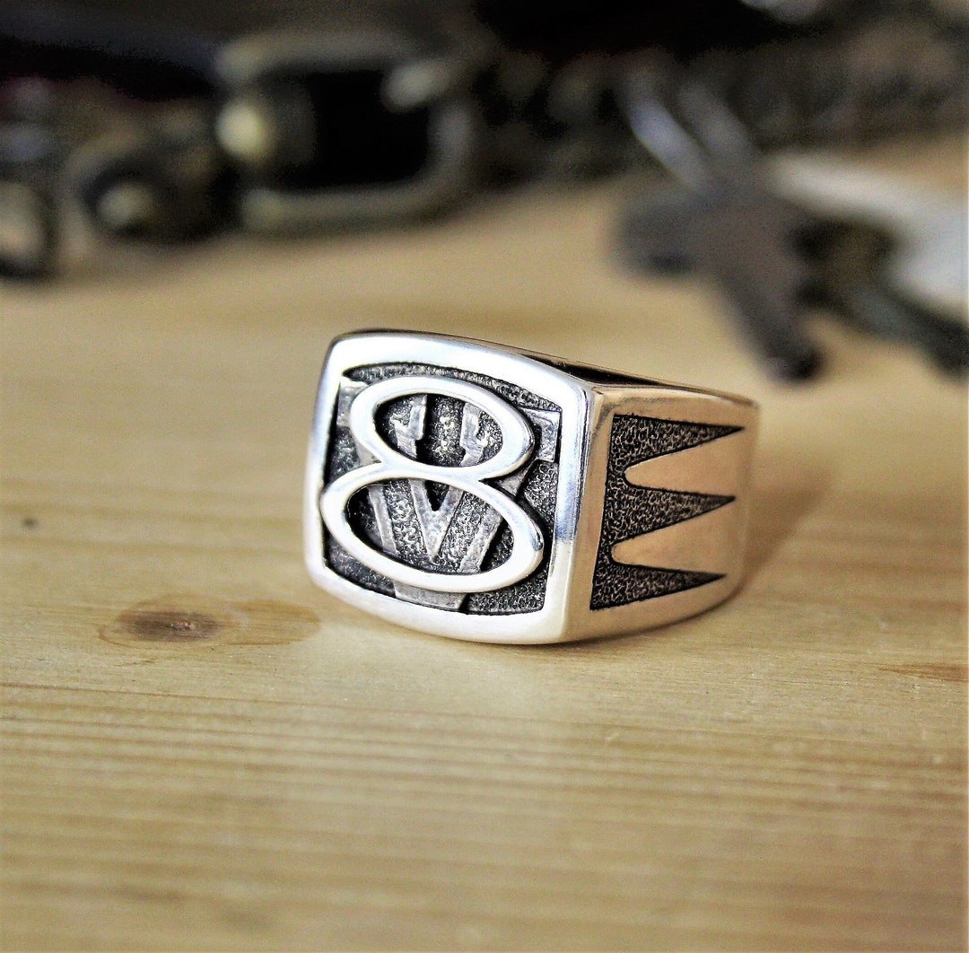V8 Scallops Ring in 925 Silver Hot Rod Heavy Solid Signet Ring Classic ...