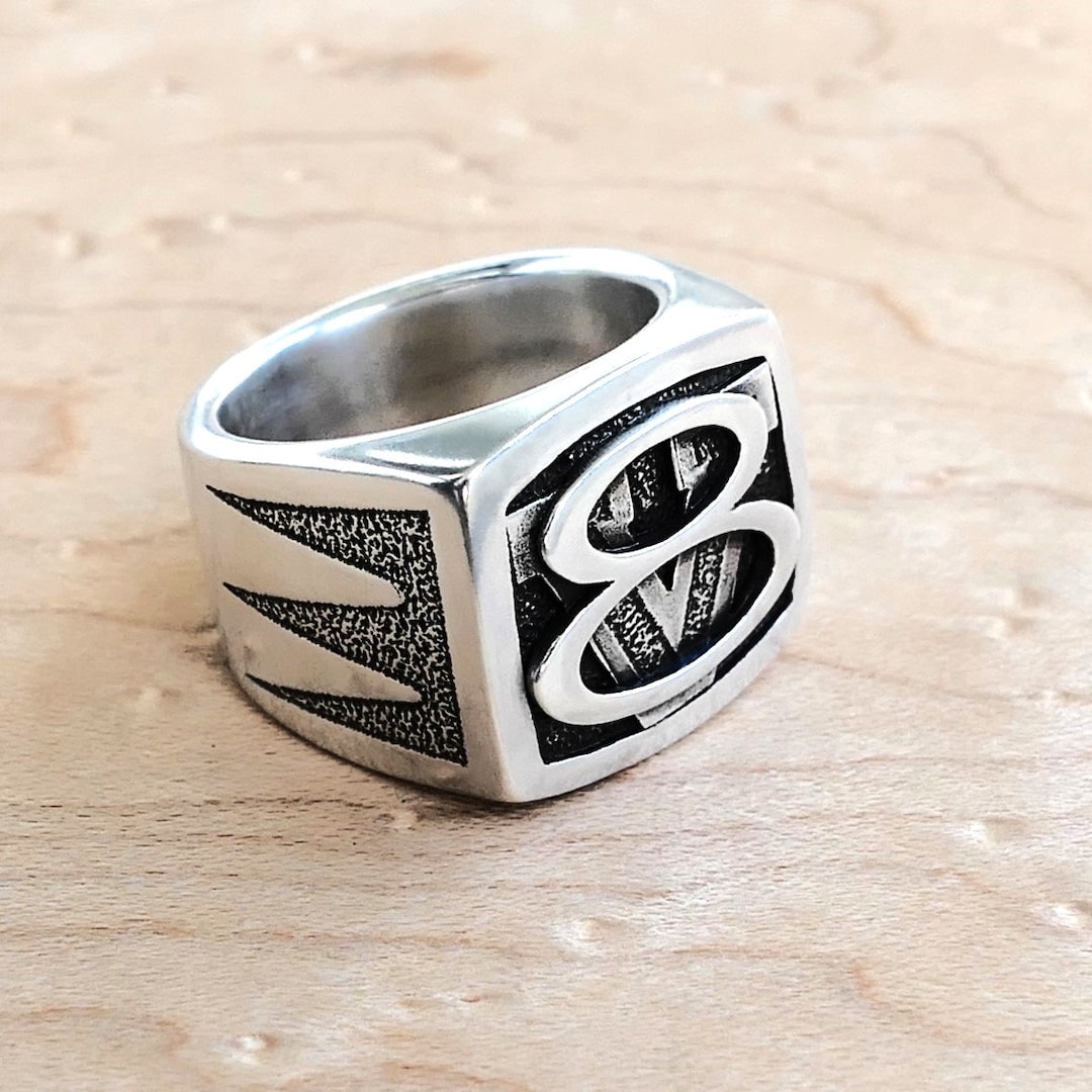 V8-signet-ring With Scallops 925 Silver Perfect for Classic Car Fans ...