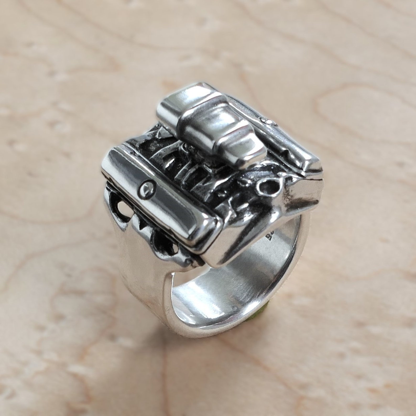 V8 Engine Model | Men's Silver Ring | Vintage Car Ring | Muscle Car ...