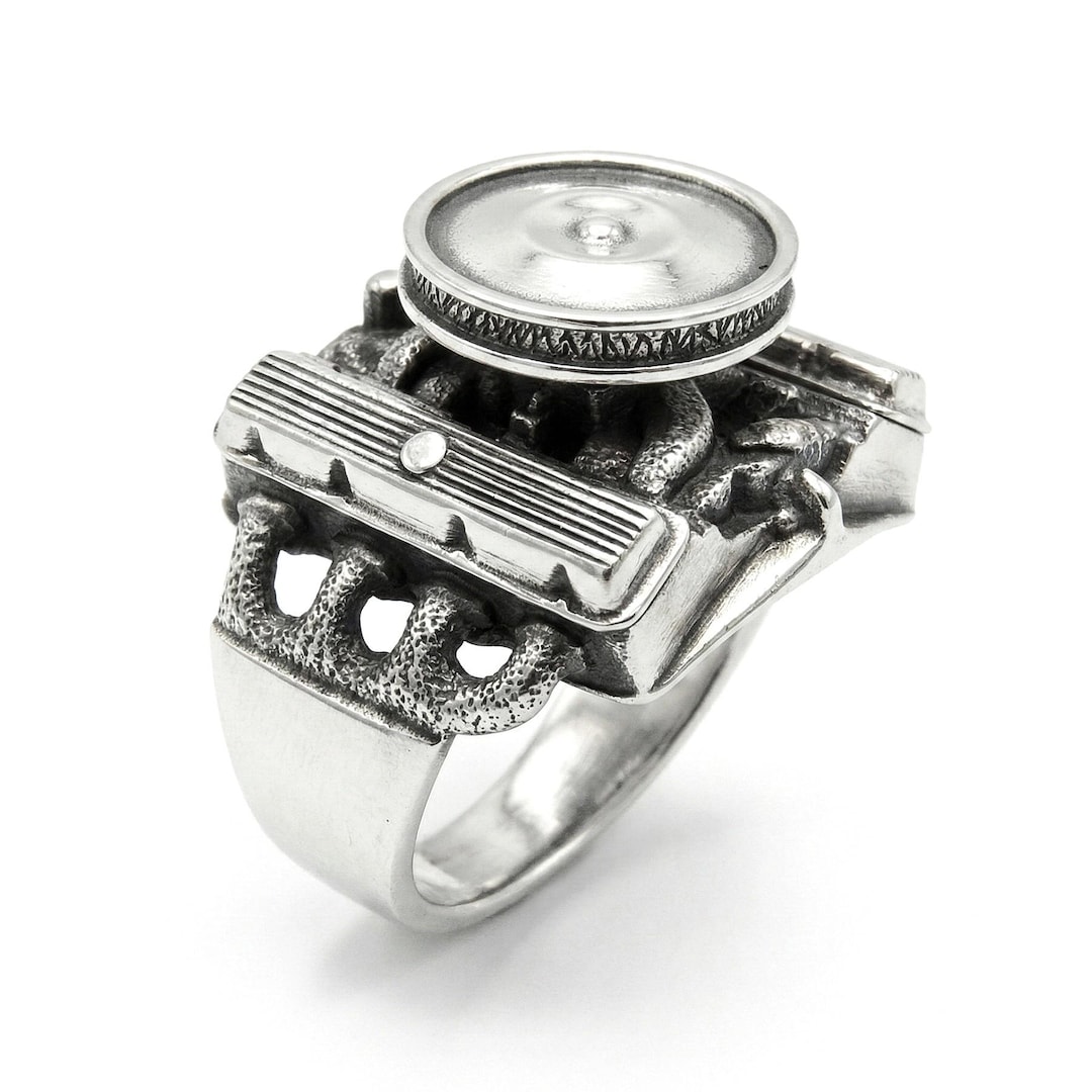 V8 Engine Ring Sterling Silver Handmade | Automotive Statement Ring for ...