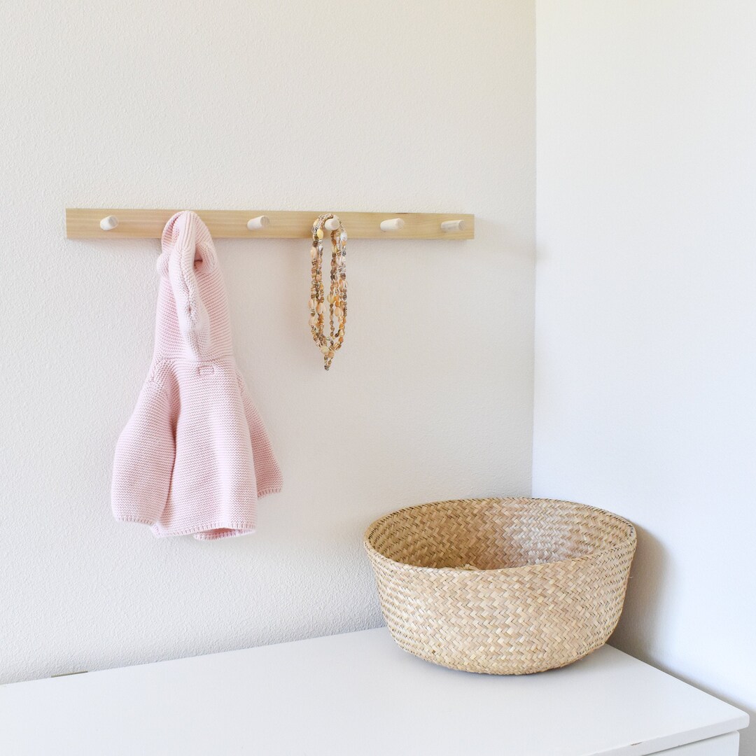 Modern Stained Wood Peg Rail: Minimalist Wall Coat Hooks - Etsy