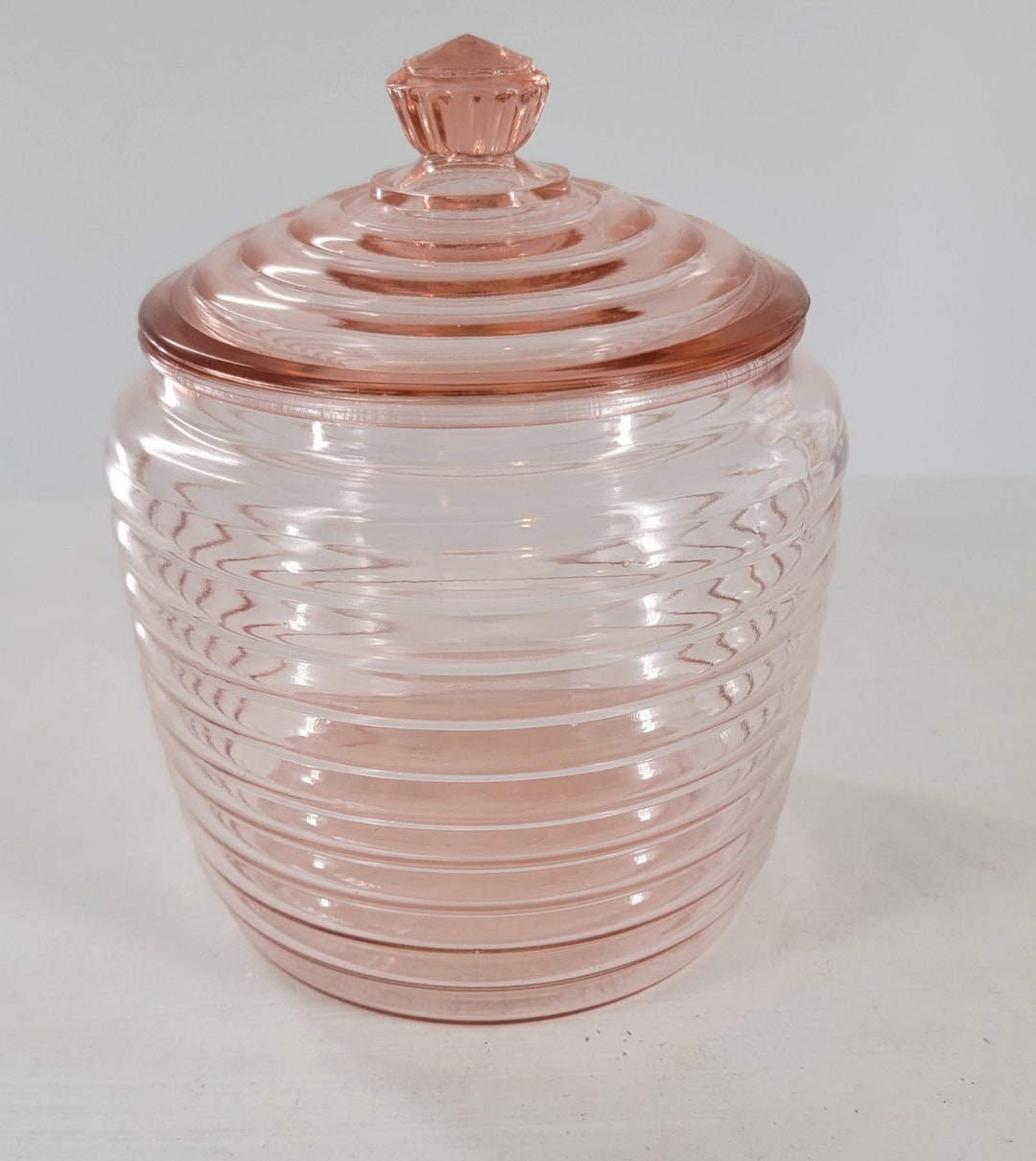 Vintage Anchor Hocking Pink Depression Glass Cookie Jar With Lid ...