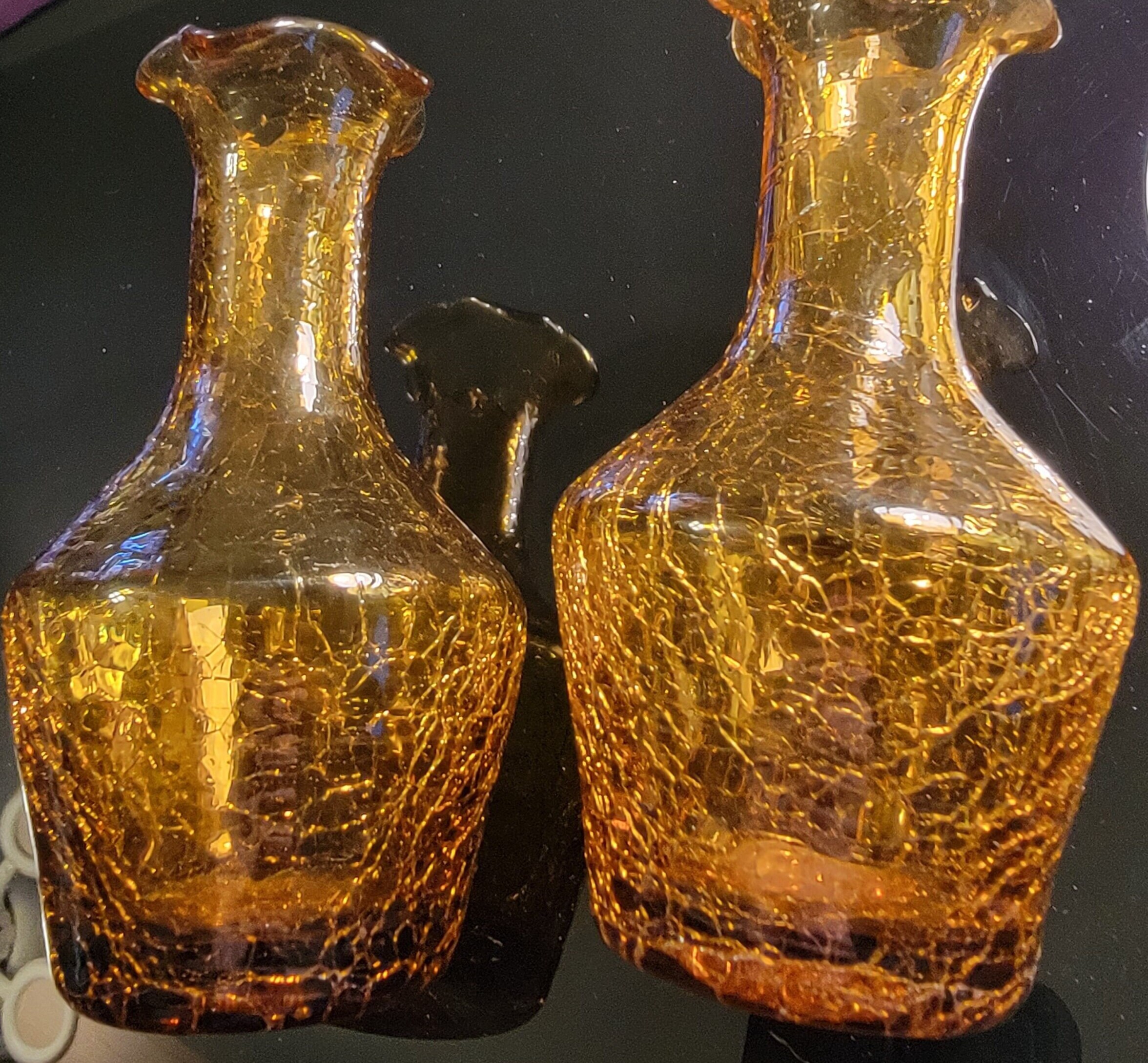 2 Vintage Amber Crackle Glass Vases Hand Blown Bud Vase Handcrafted 5 ...