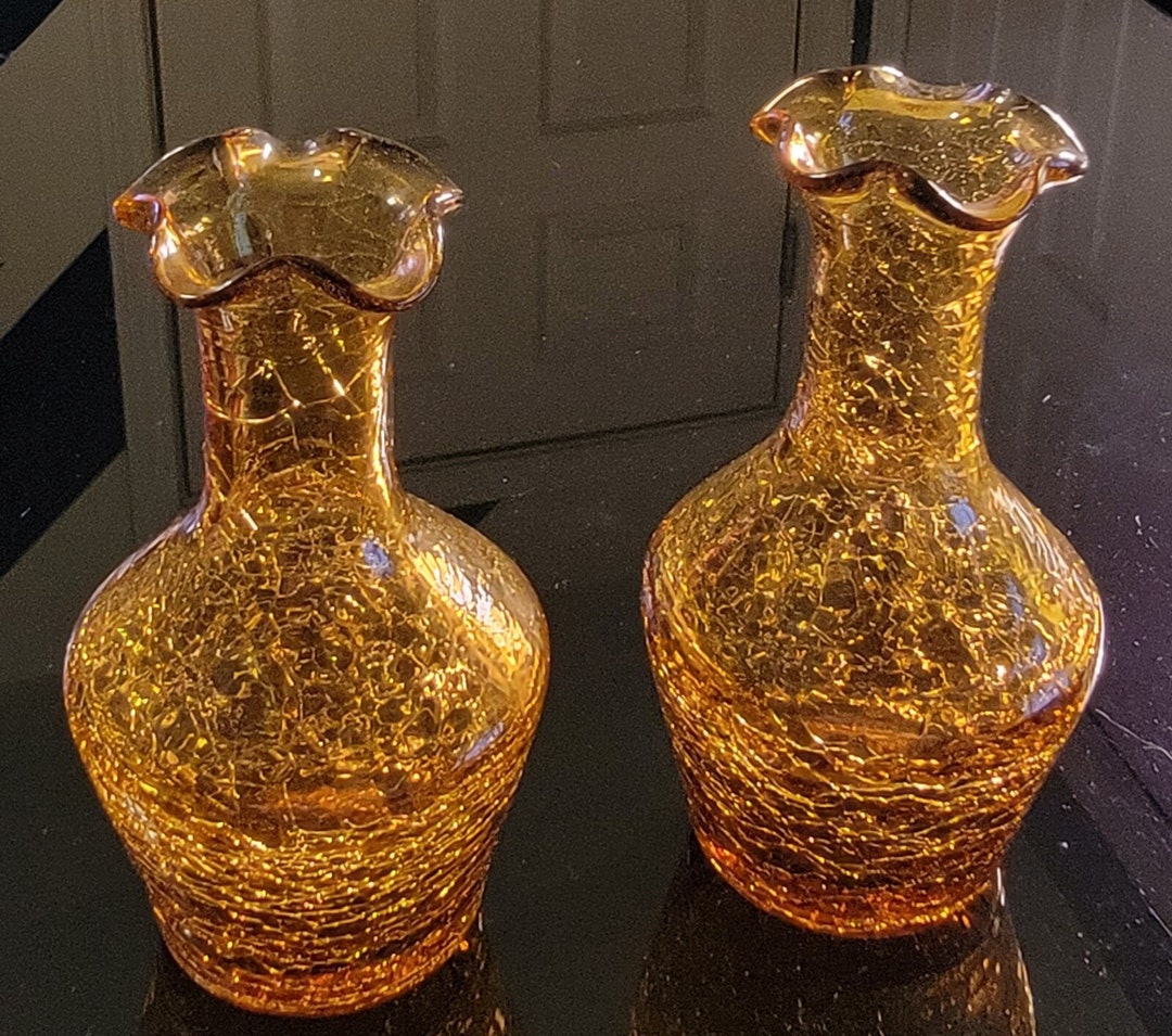 Amber Crackle Glass Vase