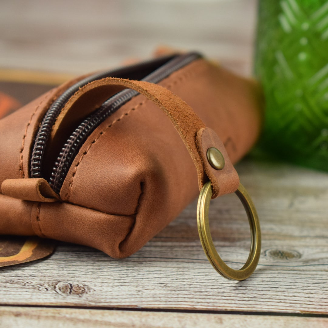 Leather Key Pouch: Personalized Zippered Key Case - Etsy