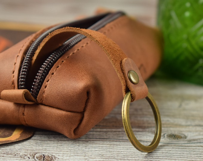 Leather Key Pouch: Personalized Zippered Key Case - Etsy