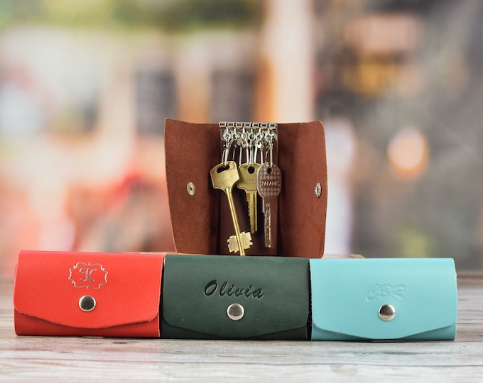 Trifold Leather Key Case, Leather Key Chain, Leather Key Bag, Compact ...