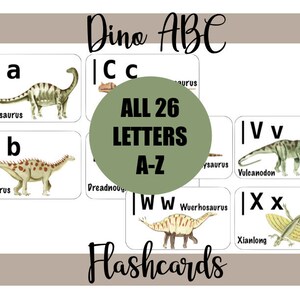 Dinosaur Alphabet Cards, ABC Flashcards, Dino Prints, Dinosaur Cards ...